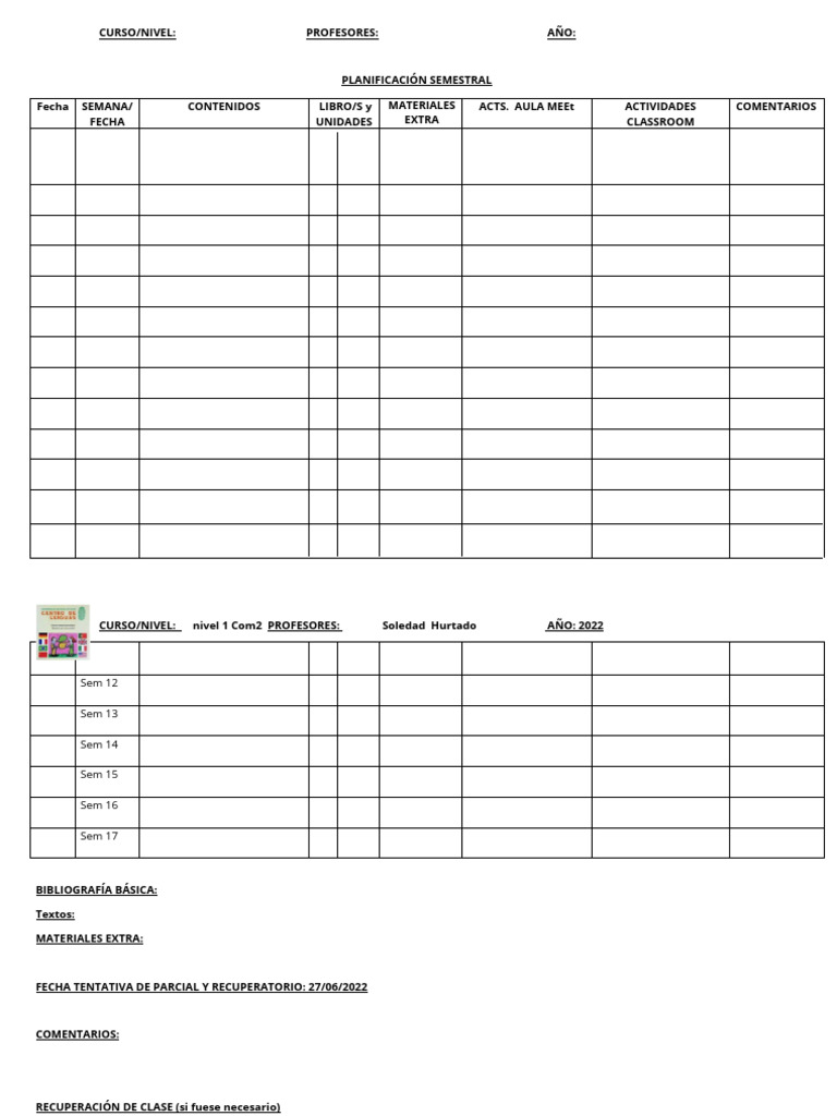 Modelo de Planif Semestral | PDF