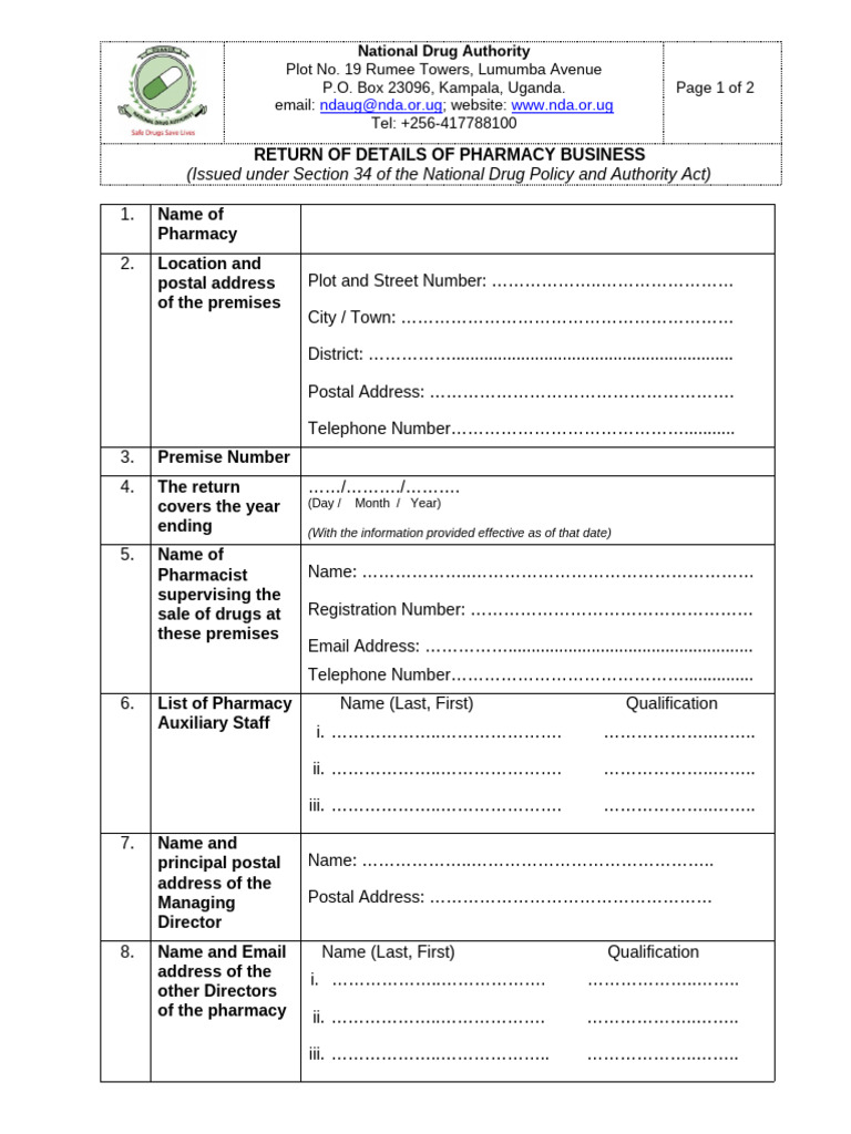 Return of Details of Pharmacy Business - Final 1 | PDF | Pharmacy ...