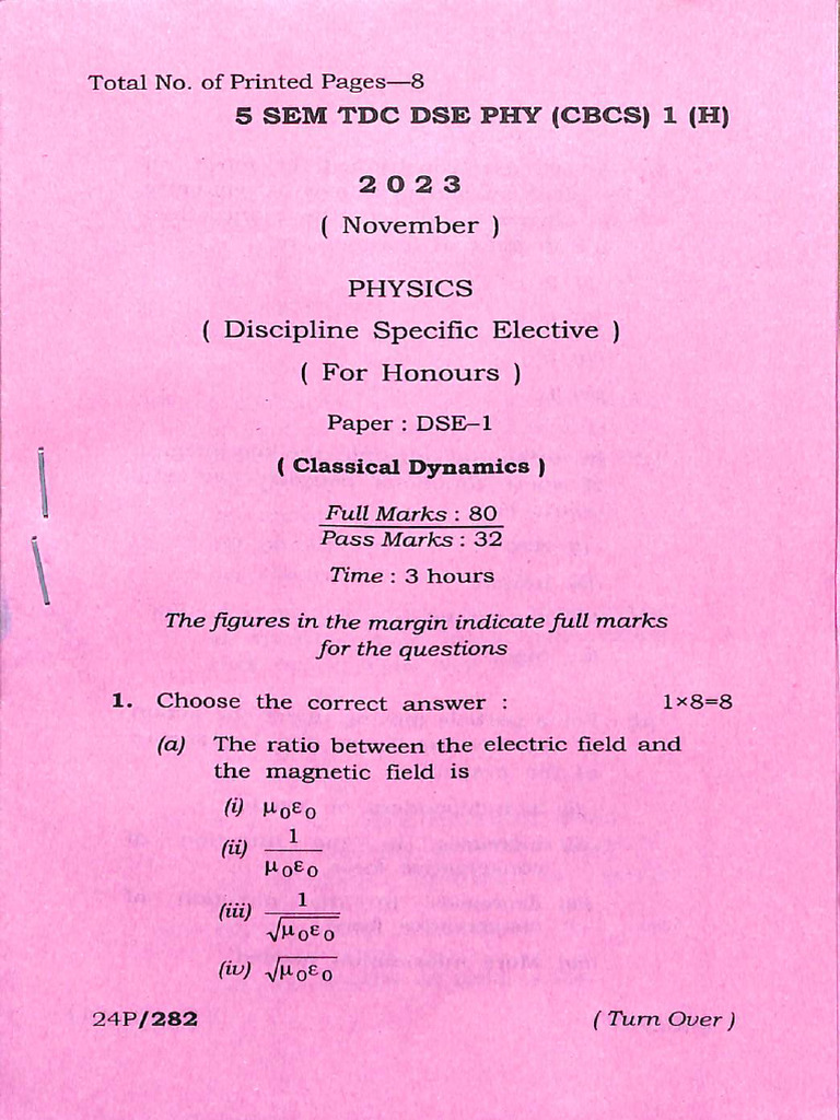 PHY 2023 5S DSE1.PDF - Crdownload | PDF | Special Relativity | Lagrangian Mechanics