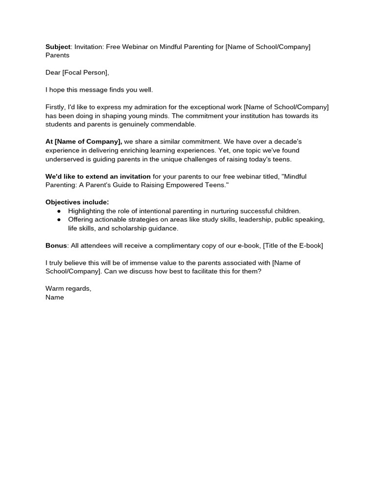 Sample Email Invitation for Webinar | PDF