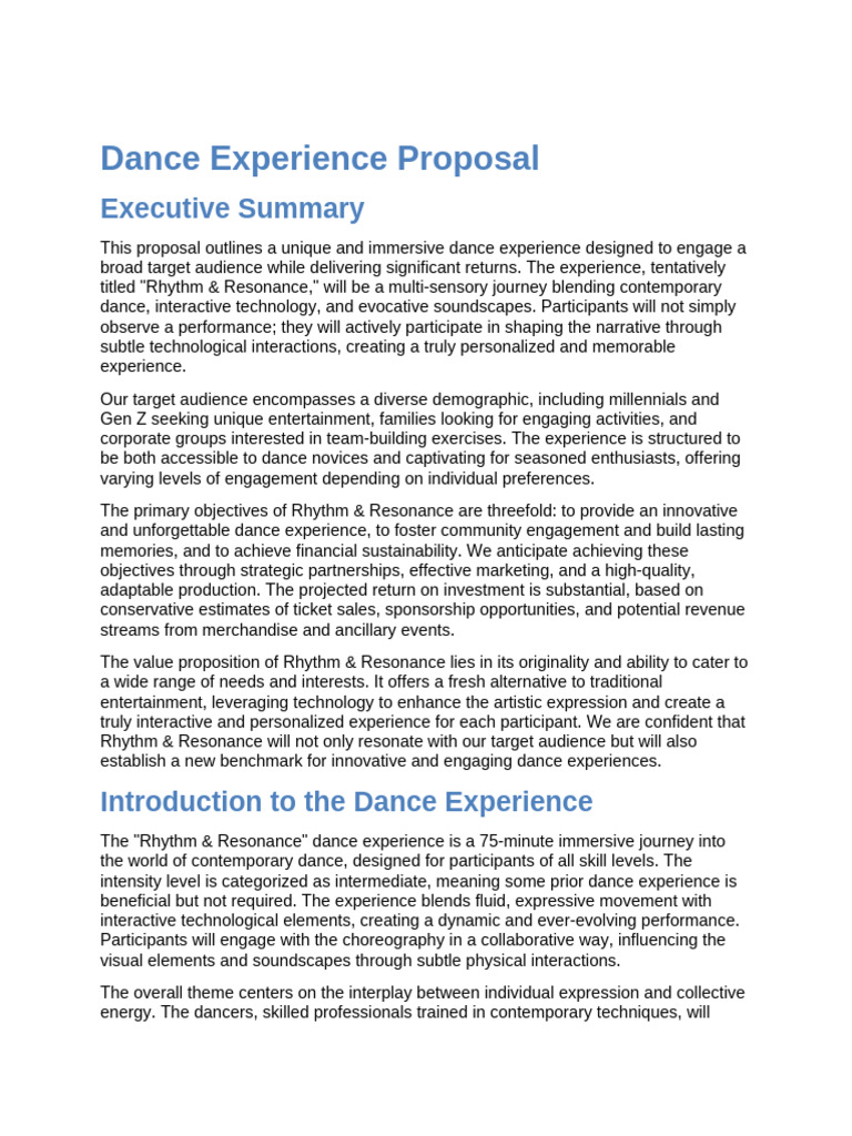 Dance Experience Proposal | PDF | Entertainment | Dances