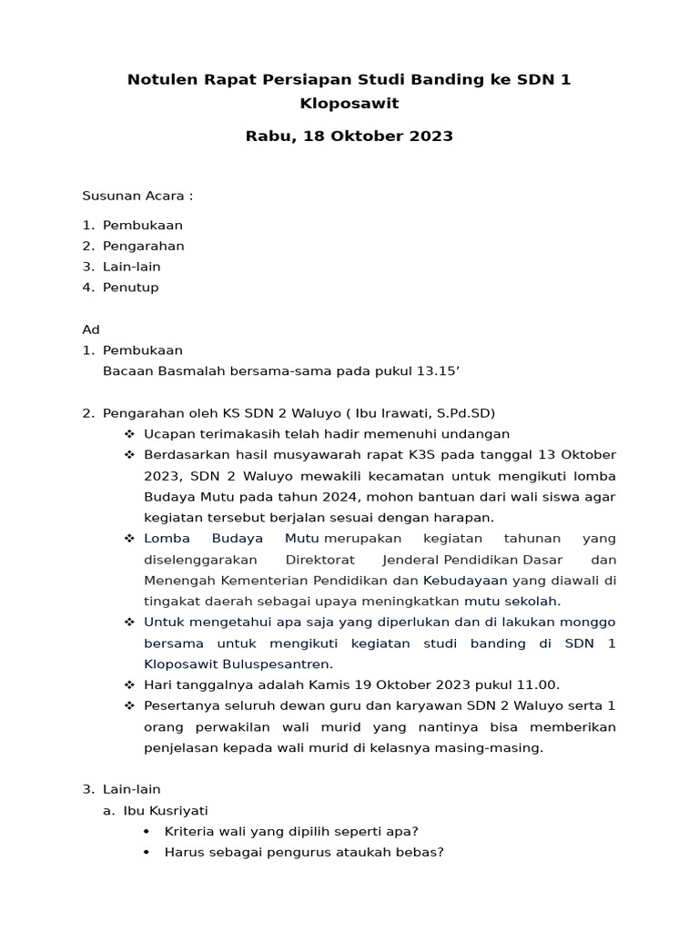 Notulen Rapat Persiapan LBM | PDF