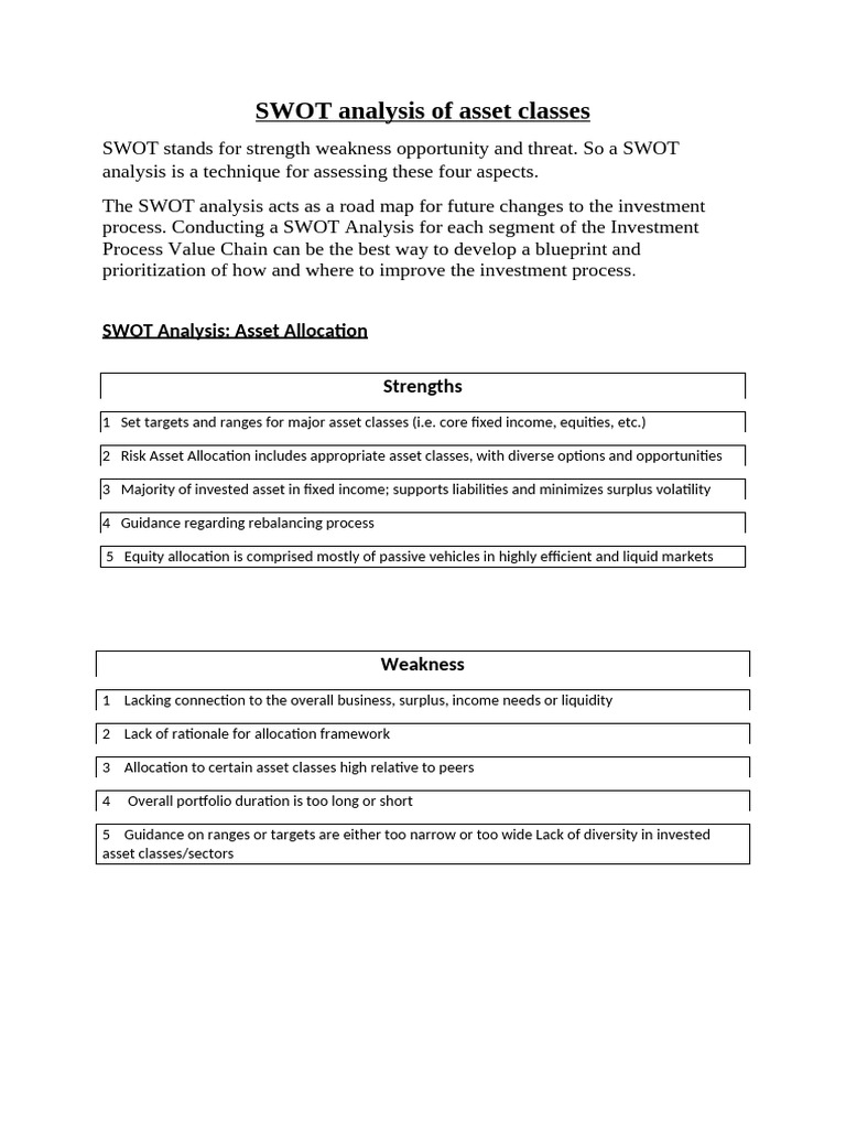 SWOT Analysis of Asset Classes Task 2 | PDF