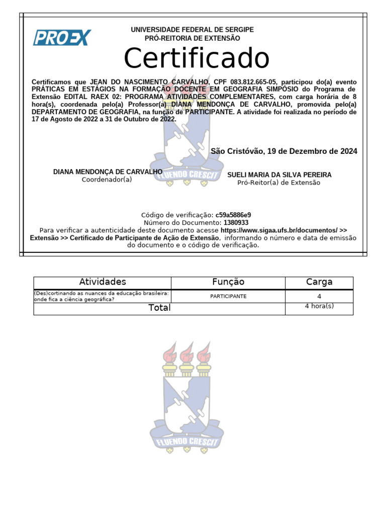 Certificado Proex 22818370 | PDF