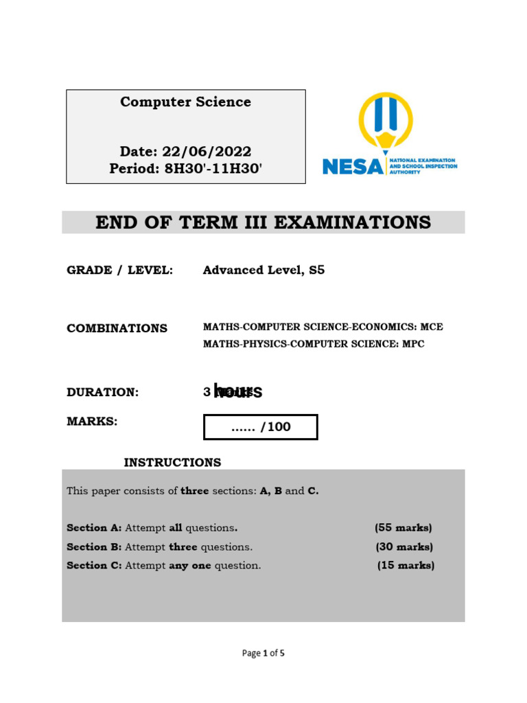 S5 Computer Science Exam Paper | PDF | Computing | Electronics