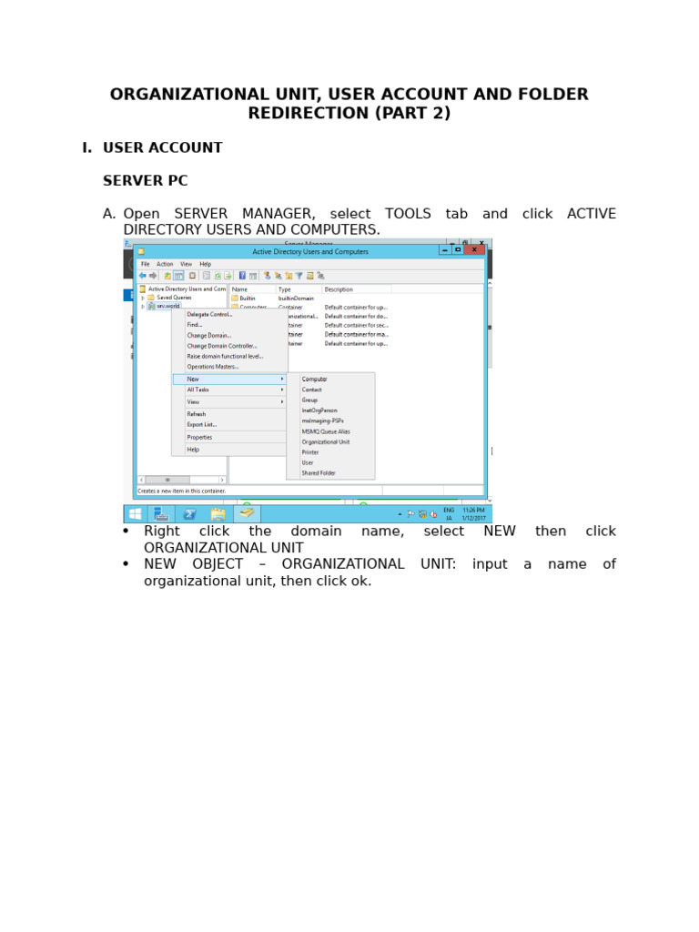 PART 2 Organizational Unit User and Folder Redirection | PDF | Group ...