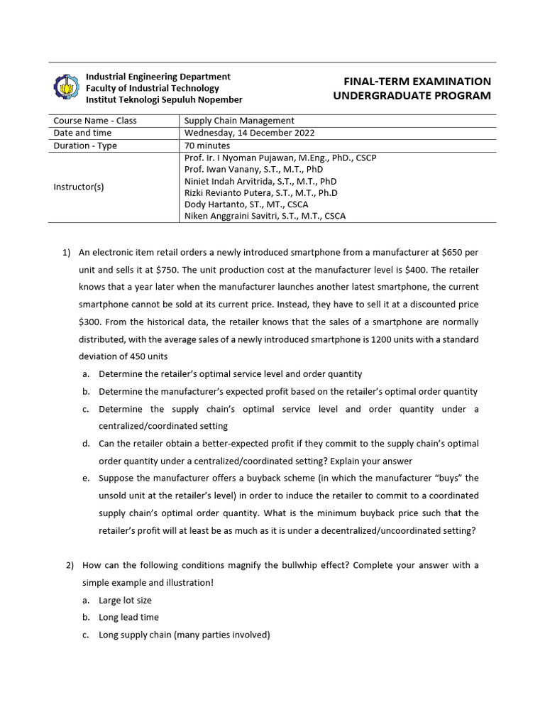 2022 UAS SCM Essay - 221214 | PDF | Supply Chain | Supply Chain Management