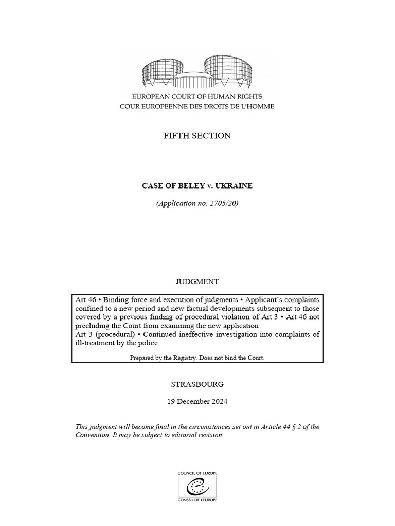 CASE OF BELEY v. UKRAINE | PDF | Judgment (Law) | Complaint