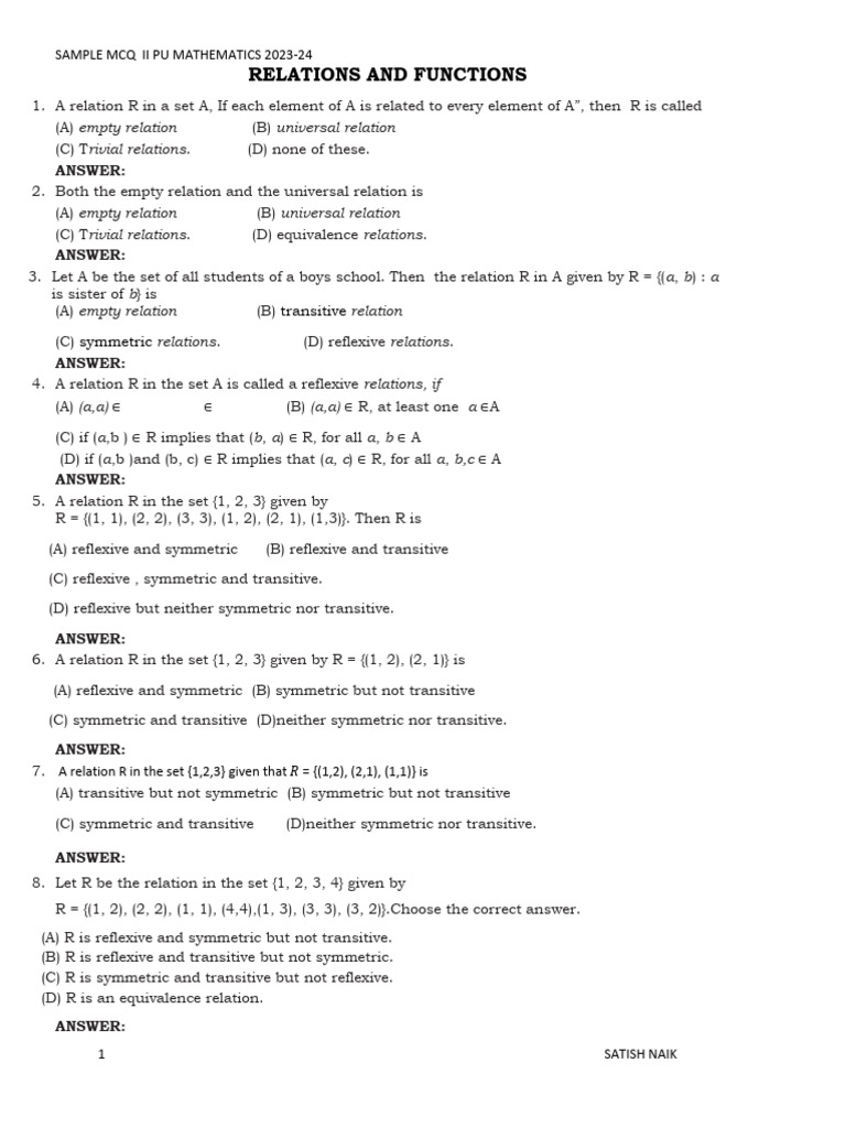 2nd Pu Mathematics MCQs Passing Package | PDF | Abstract Algebra | Mathematical Logic