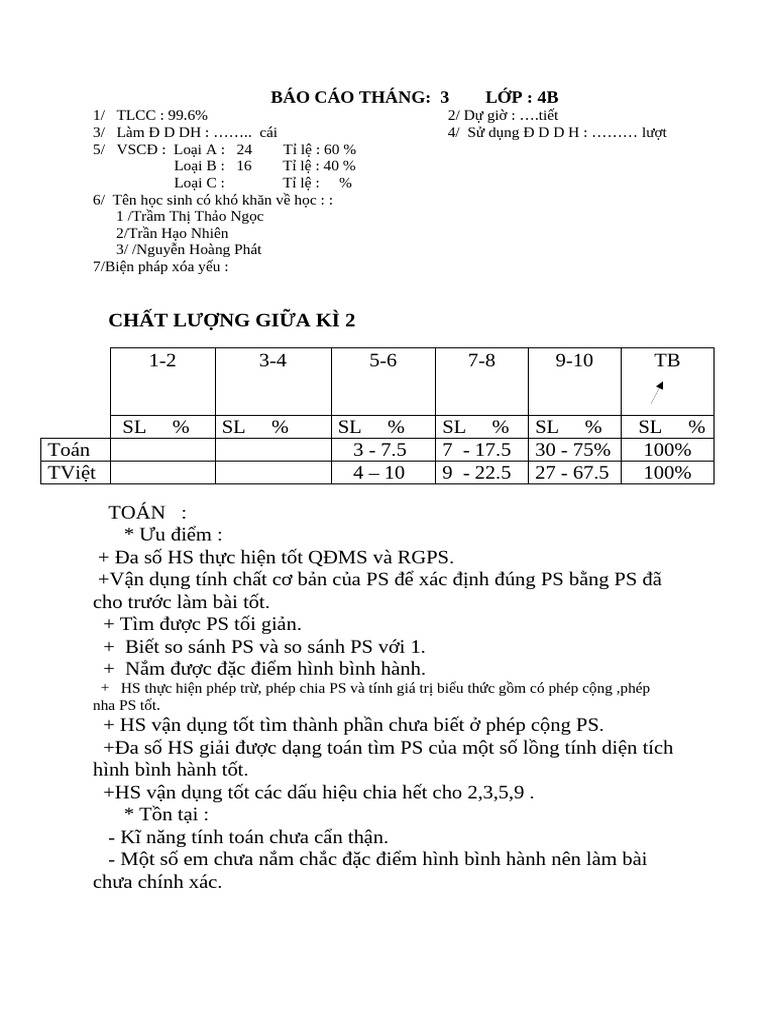 Báo cáo tháng 3 và chất lượng GK2 | PDF