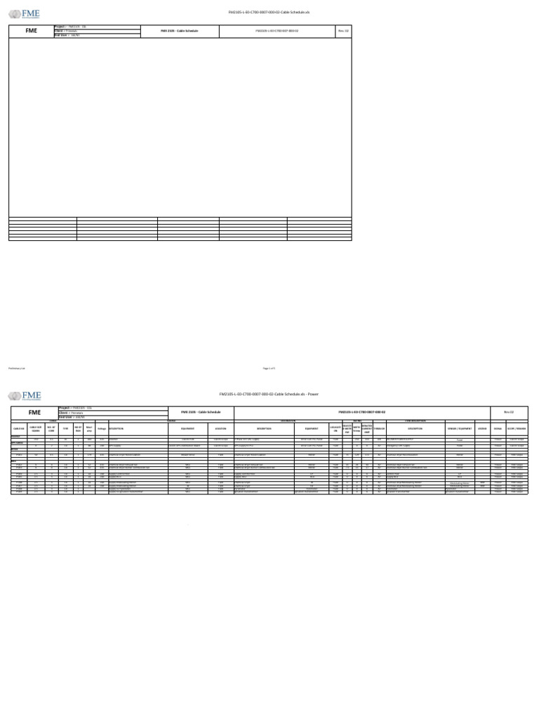 FME2105 Cable Schedule Overview | PDF | Equipment | Electrical Engineering