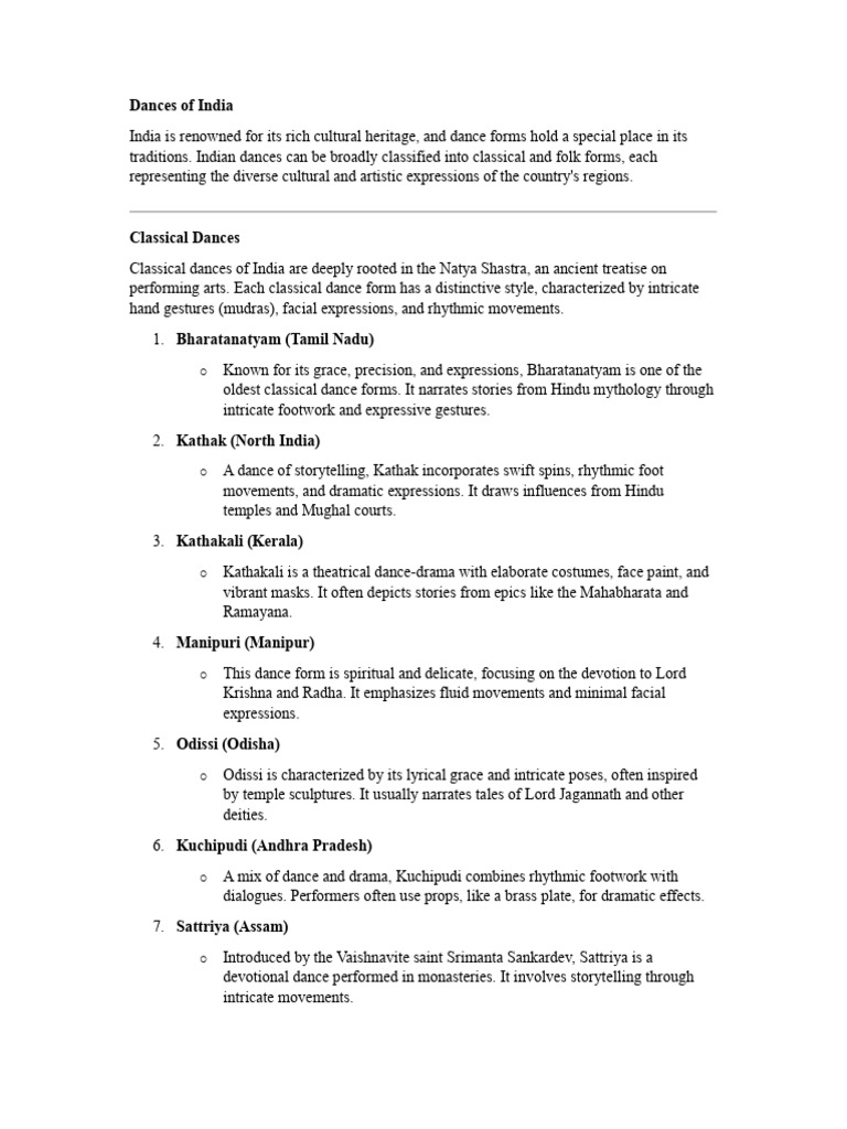 Dances Of India Notes Pdf Dances Performing Arts