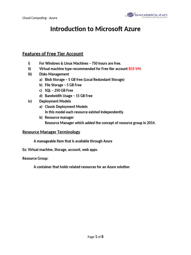 Introduction To Microsoft Azure | PDF | Microsoft Azure | Virtual Machine