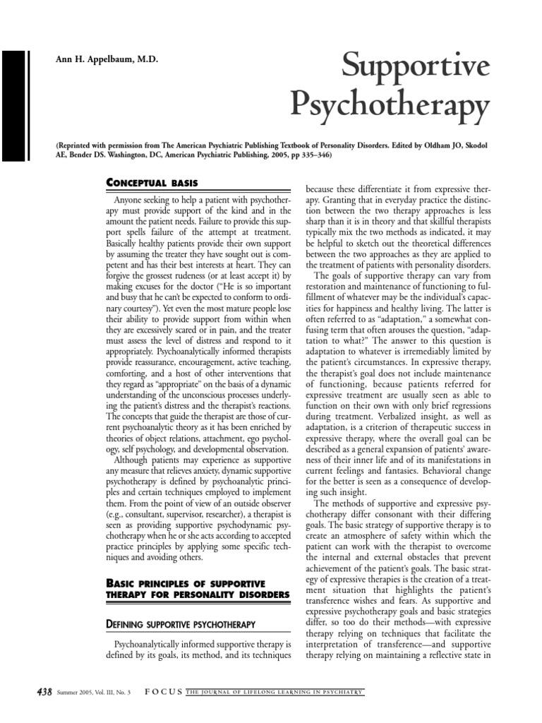Appelbaum 2005 Supportive Psychotherapy | PDF | Psychotherapy | Psychoanalysis