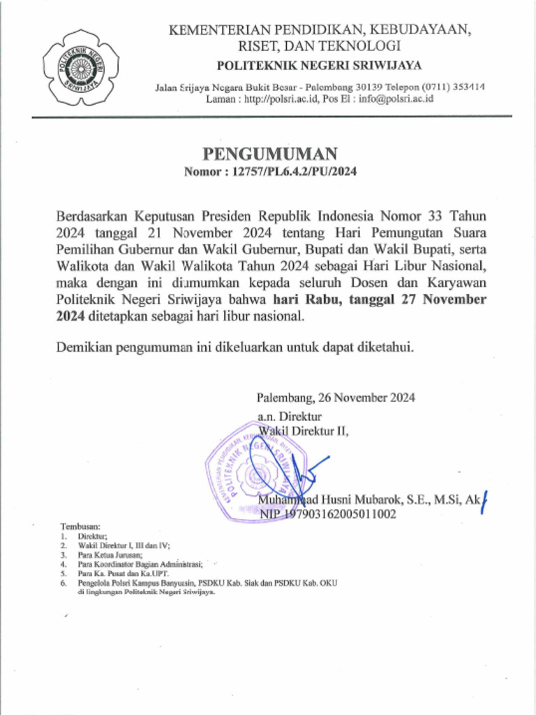 Pengumuman Hari Libur Nasional Pilkada Tahun 2024 | PDF