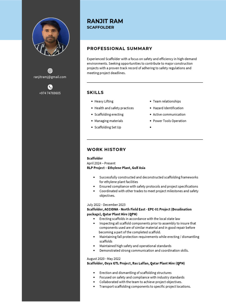Ranjit Ram - CV | PDF | Scaffolding | Safety