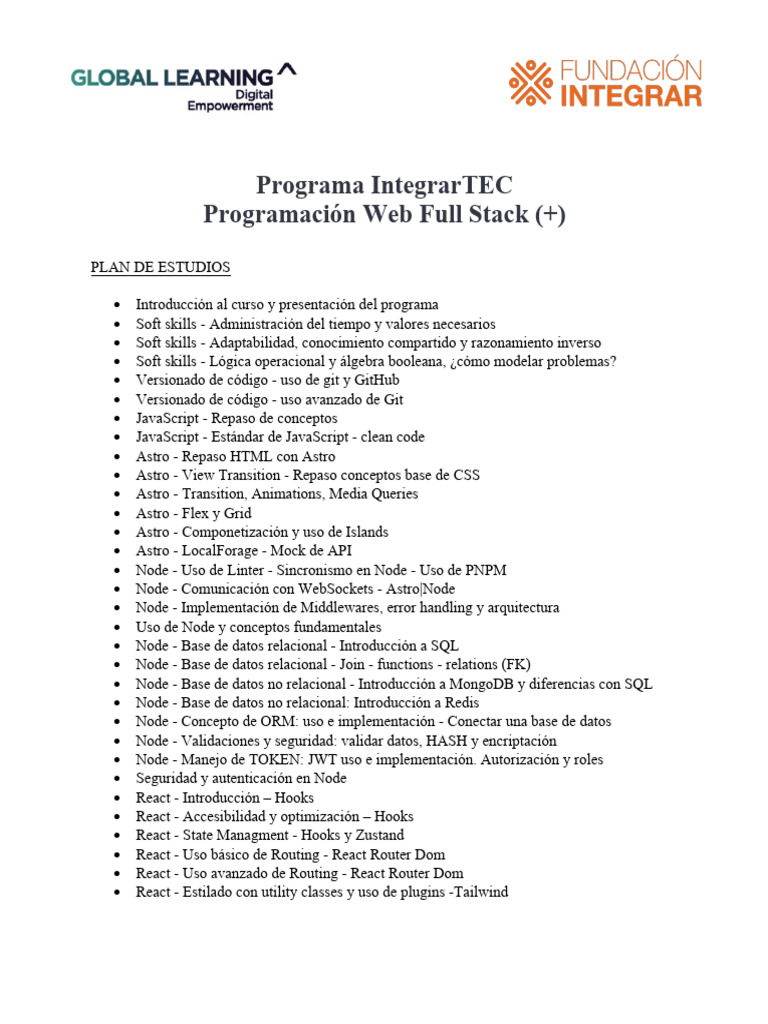 Plan de Estudios - Integrartec | PDF | Bases de datos | Script Java