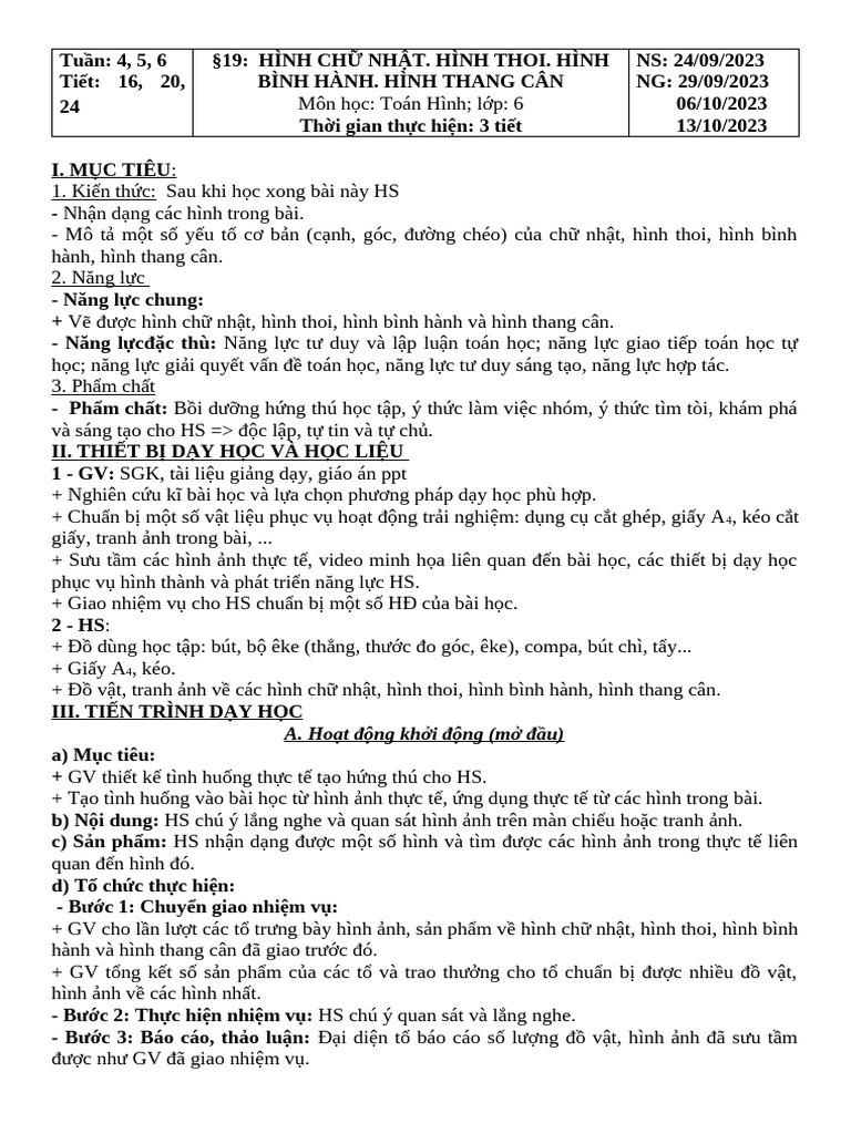 Toán 6 HH Tuần 4,5,6 | PDF