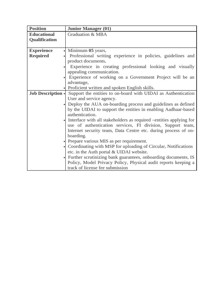 JD Junior Manager | PDF