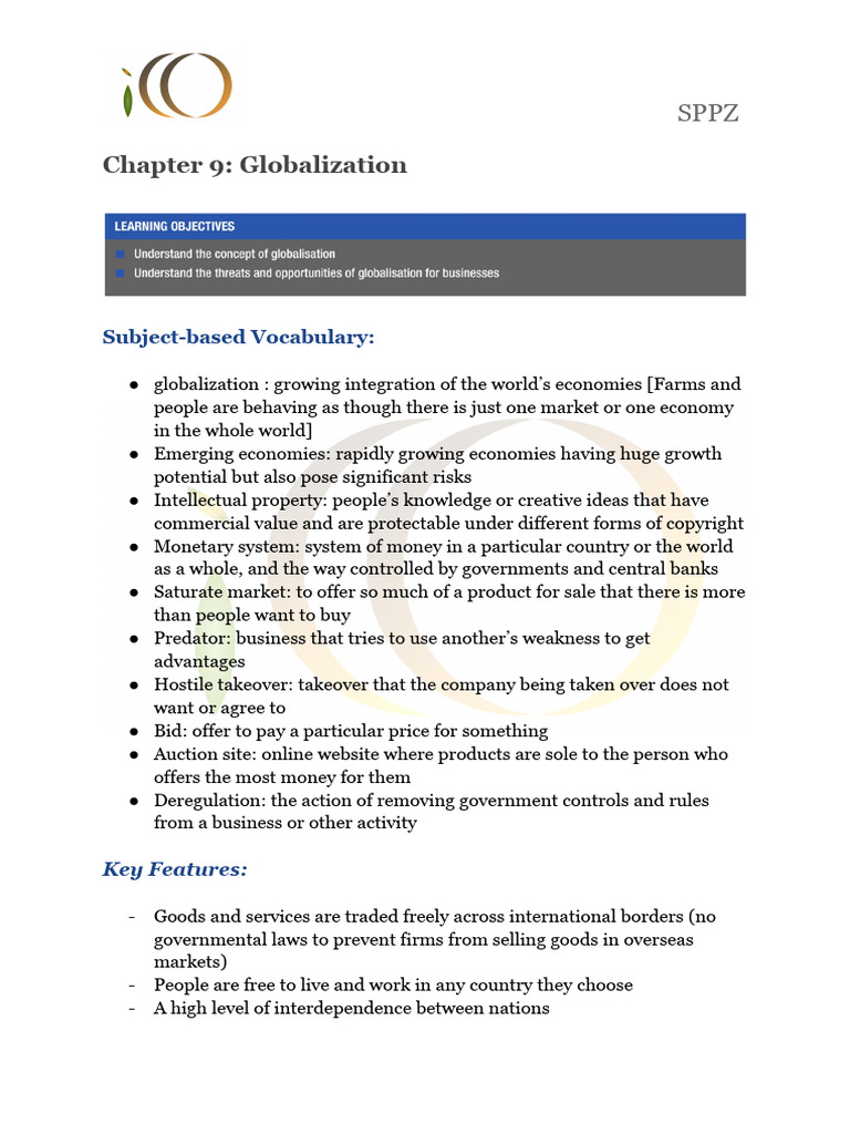 Chapter-9 Globalization - iCO Business | PDF | Globalization | Money