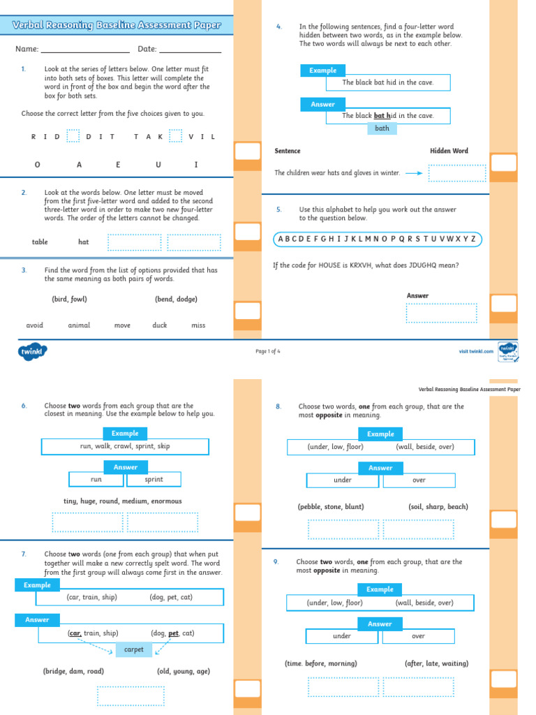 Verbal Reasoning Baseline Assessment Paper | PDF