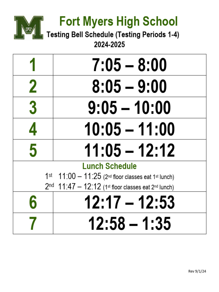 FMHS Testing Bell Schedule 2024-2025 | PDF