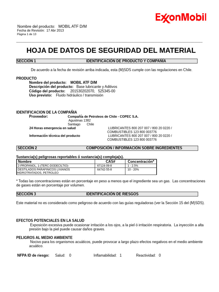 Mobil ATF DM | PDF | Agua | Higiene