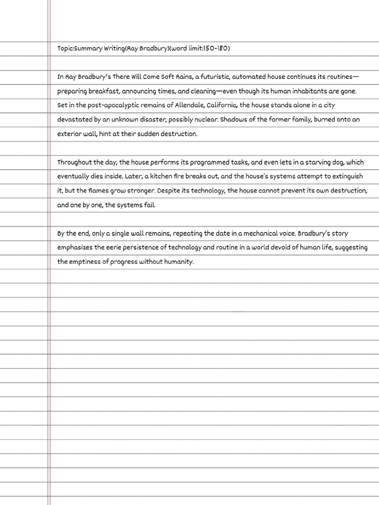 Summary Writing (Ray Bradbury) | PDF