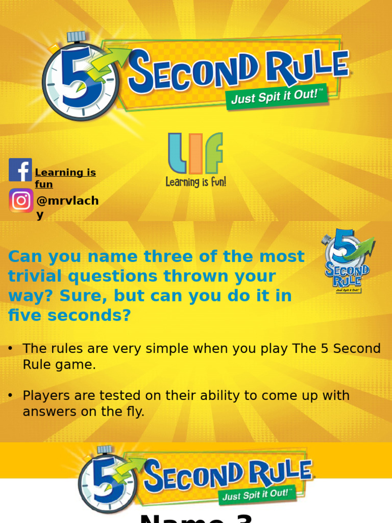 5 Second Rule Vocabulary Game Boardgames Classroom Posters Flashcards ...