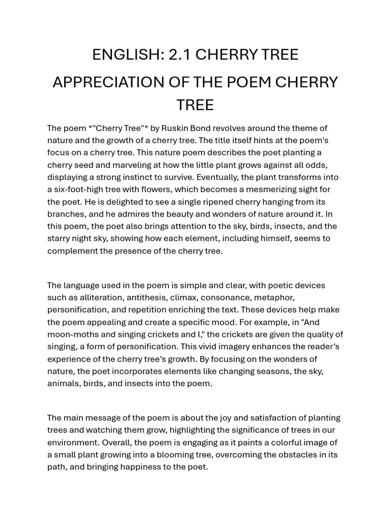 Appreciation of The Poem Cherry Tree | PDF