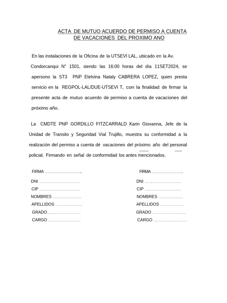 Acta de Mutuo Acuerdo | PDF