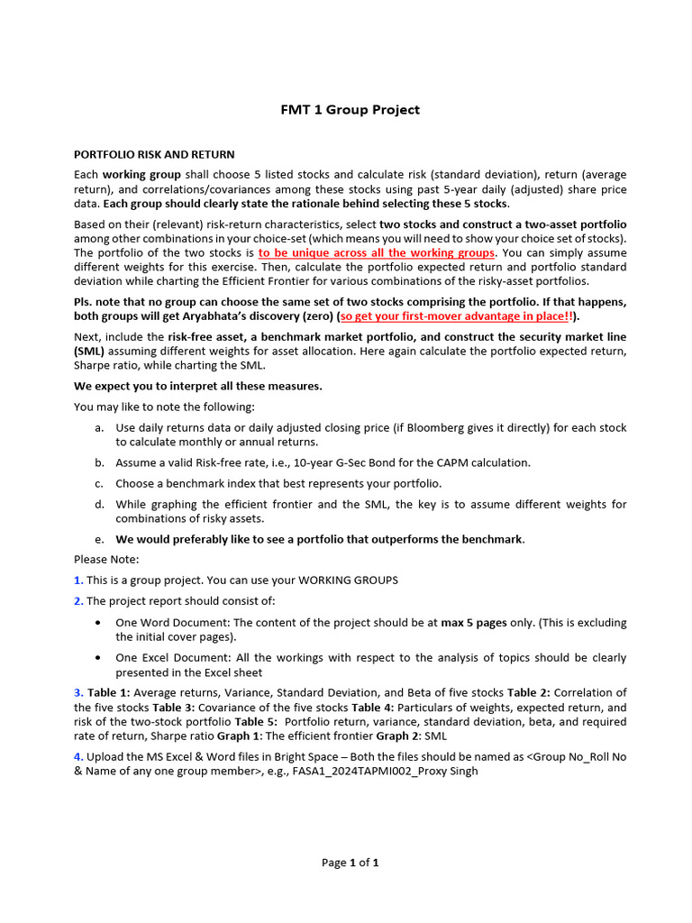 FMT 1 Group Project | PDF | Investing | Mathematical Finance