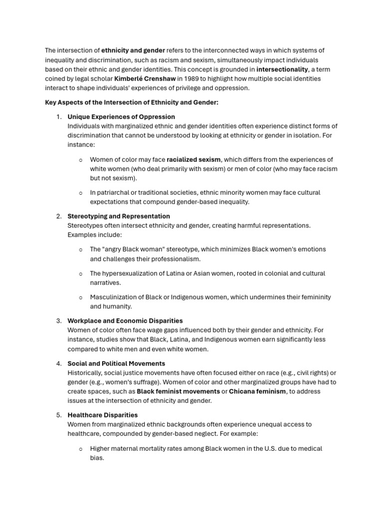 The Intersection of Ethnicity and Gender Refers To The Interconnected ...