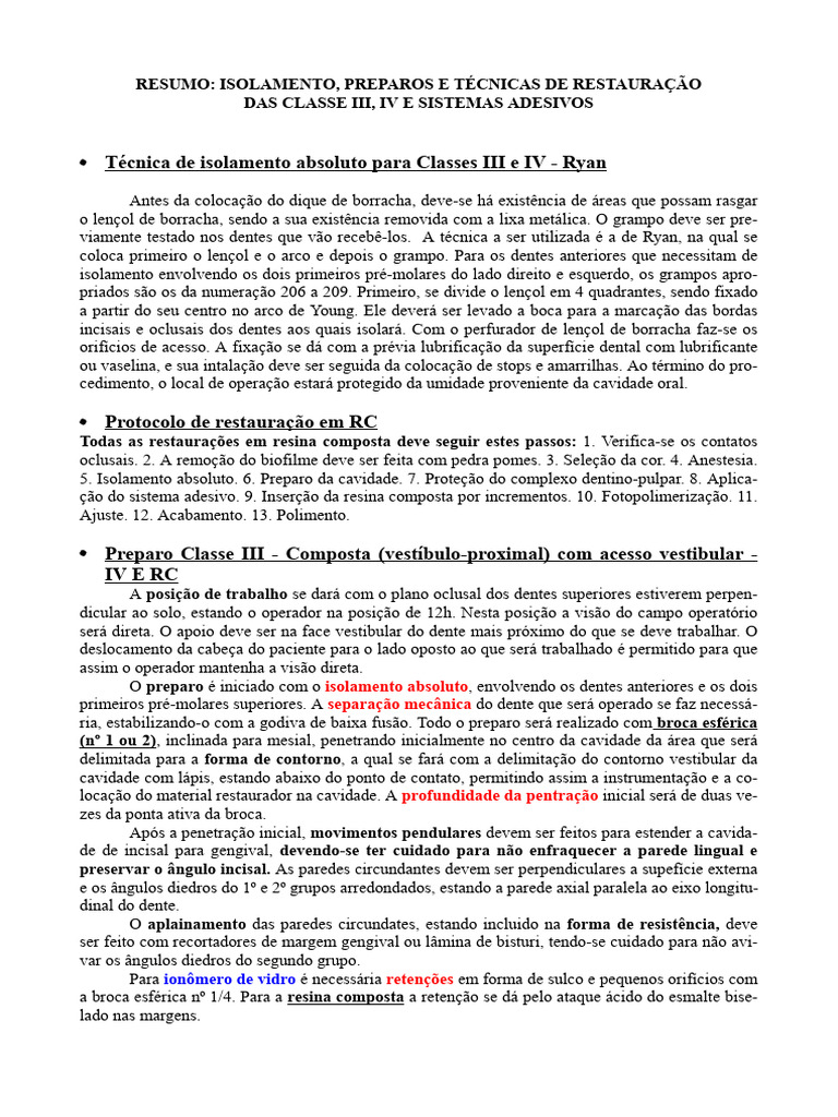 Restaurações Classe III e IV: Técnicas e Preparo | PDF | Dentina ...