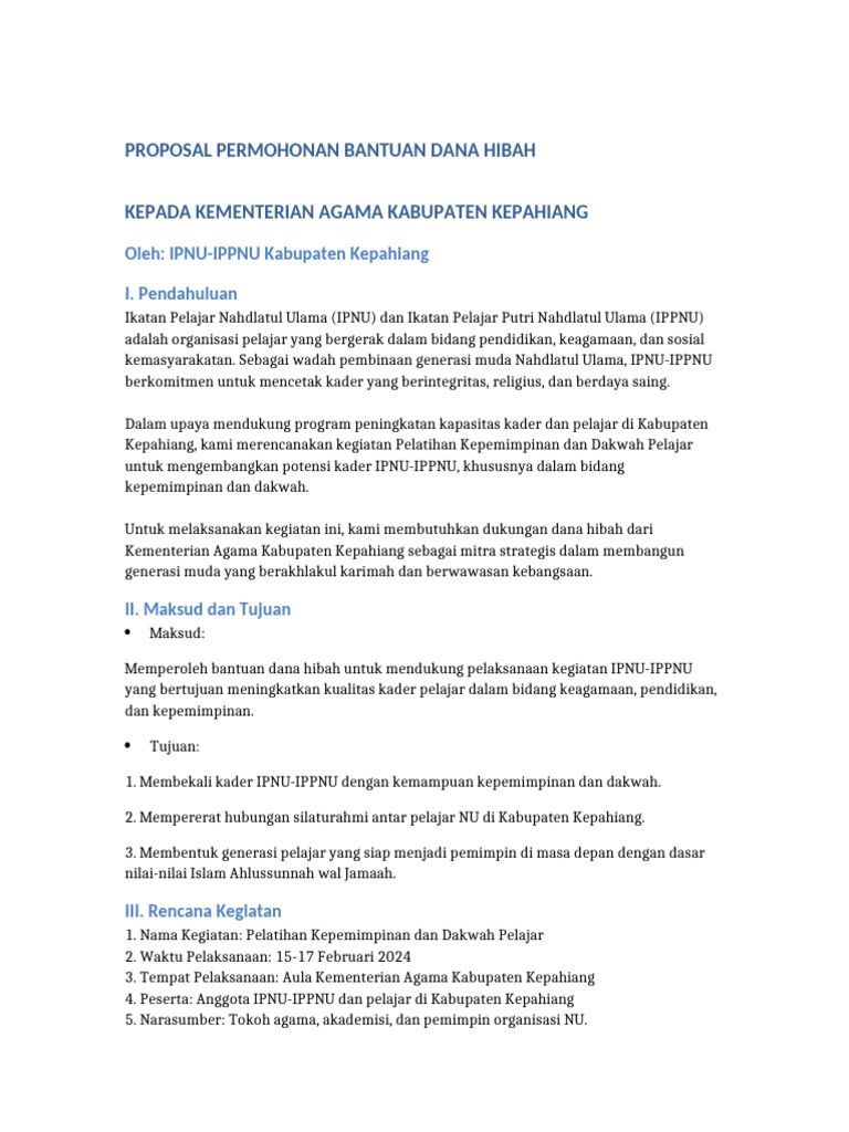 Proposal Hibah Pelatihan IPNU-IPPNU | PDF