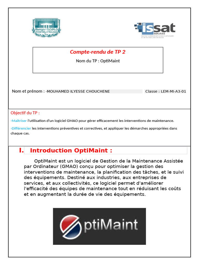 Utilisation d'OptiMaint en GMAO | PDF | Logiciel | Inventaire