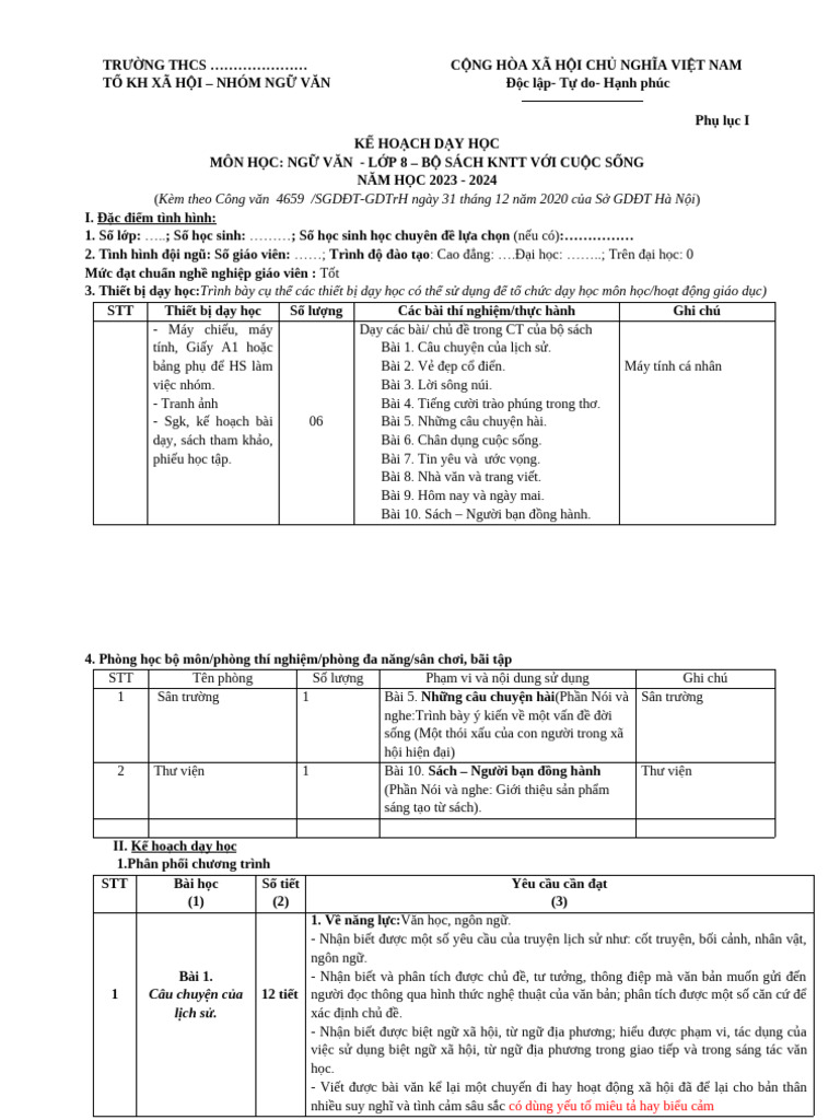 KH Văn 8. PGD | PDF