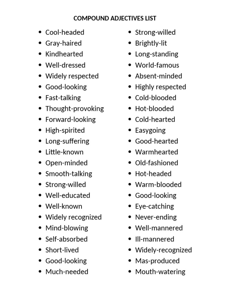 COMPOUND_ADJECTIVES_LIST with new words | PDF