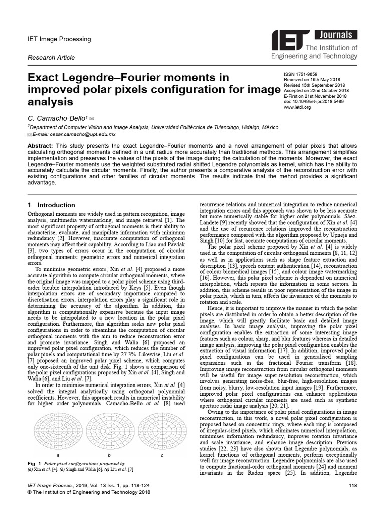 Exact Legendre-Fourier Moments in Improved Polar Pixels Configuration For Image Analysis | PDF ...