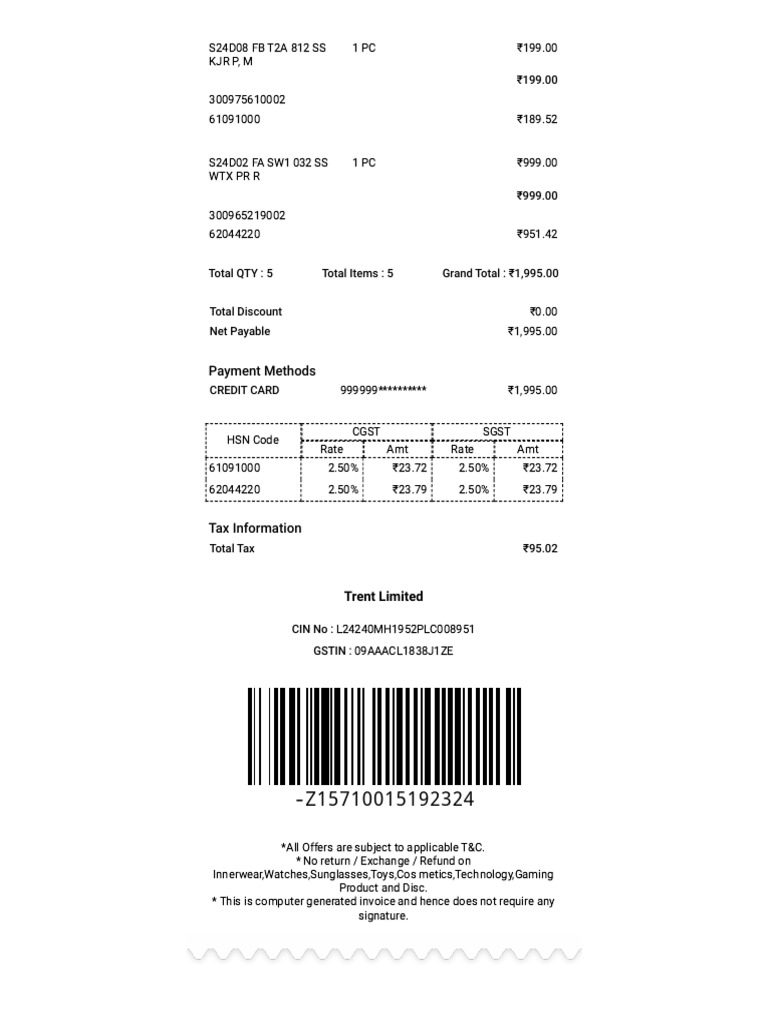 Retail Invoice Details & Tax Summary | PDF