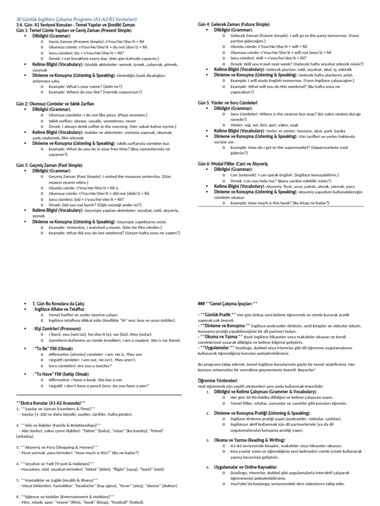 A1-A2-B1 Program | PDF