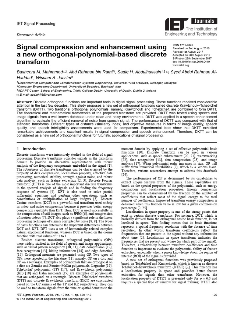 1 Signal Compression and Enhancement Using Moments | PDF | Discrete ...