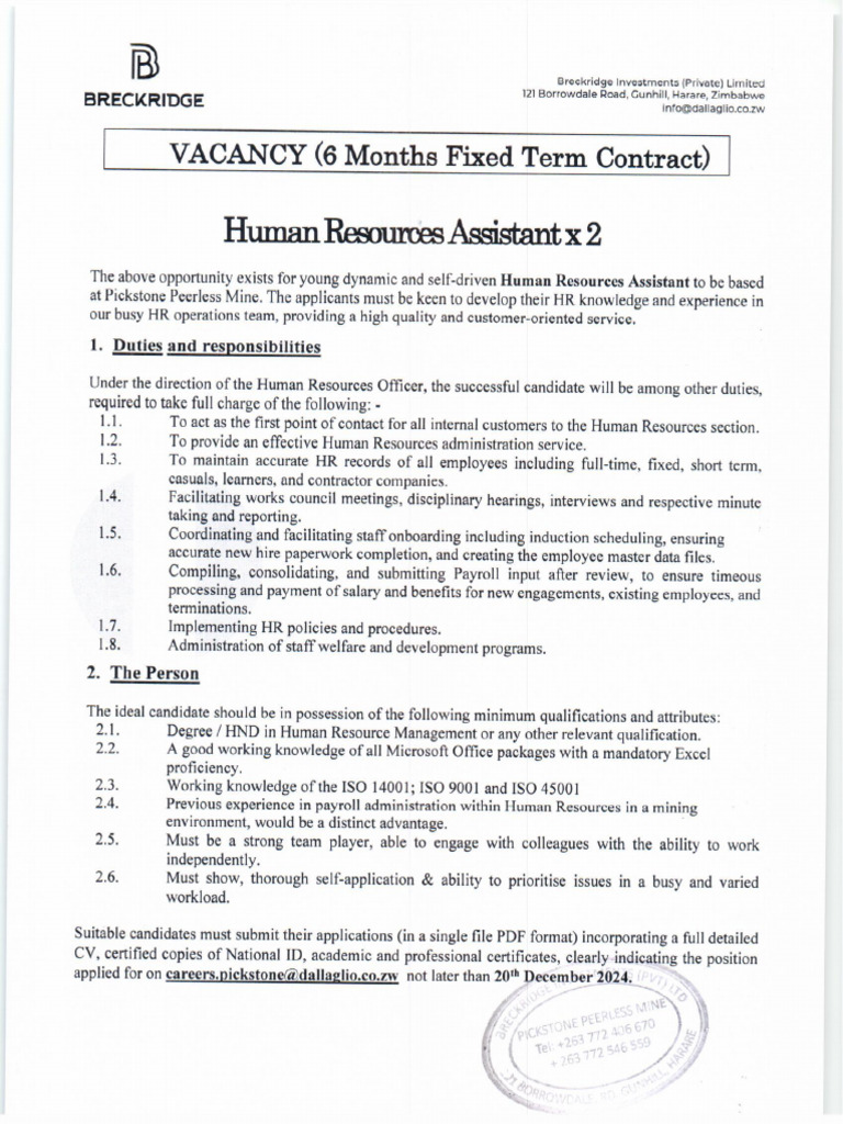 HR Assistant Advert | PDF