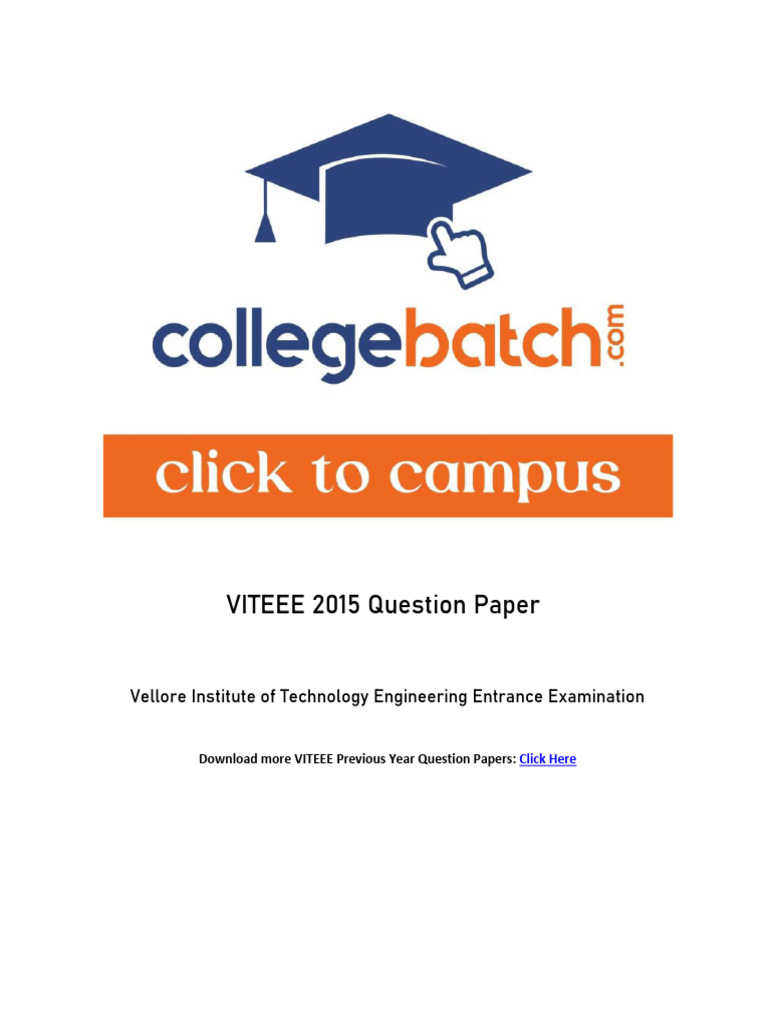 VITEEE 2015 Question Paper | PDF | Electron | Refraction