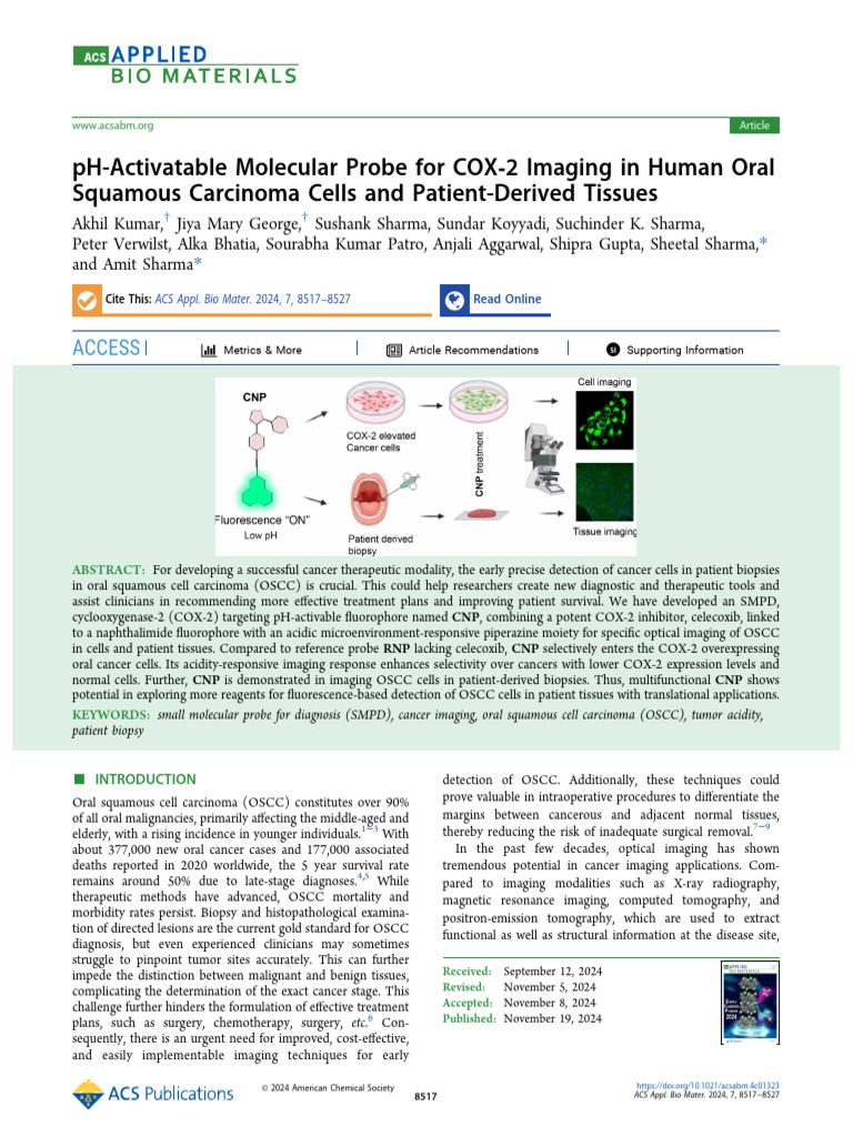 Kumar Et Al 2024 PH Activatable Molecular Probe For Cox 2 Imaging in Human Oral Squamous ...