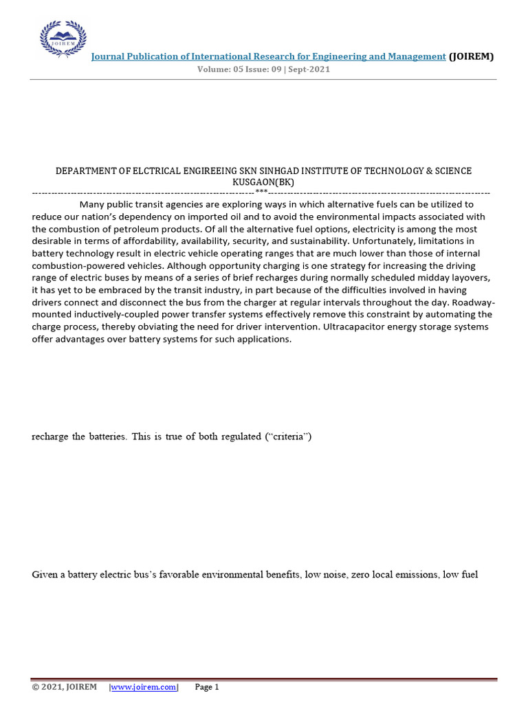 Inductive Charging of Ultracapacitor Buses | PDF | Rechargeable Battery ...