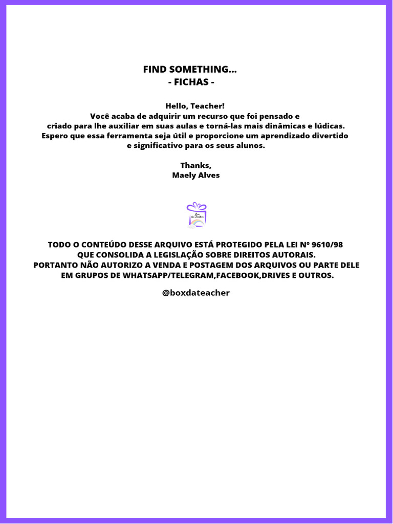 Jogo "Find Something" para Aulas Dinâmicas | PDF