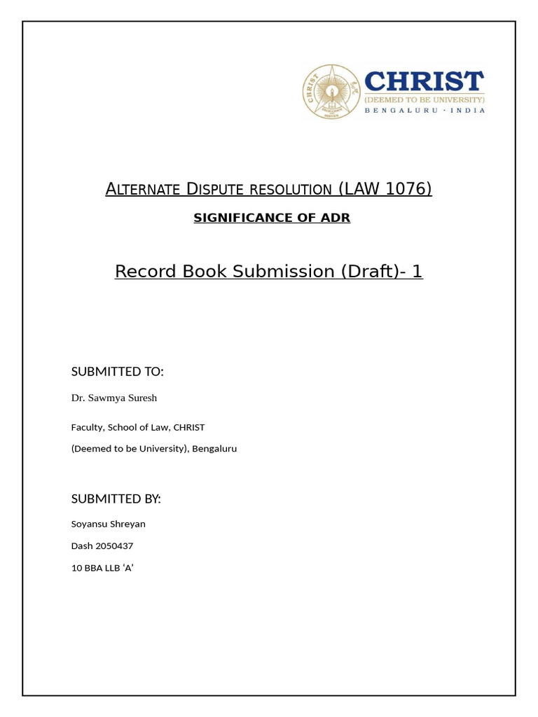 ADR Record Book Submission Draft - Soyansu Dash 2050437 | PDF | Alternative Dispute Resolution ...