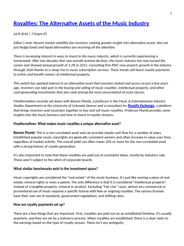 (P) Royalties - Music Industry Assets | PDF | Royalty Payment ...