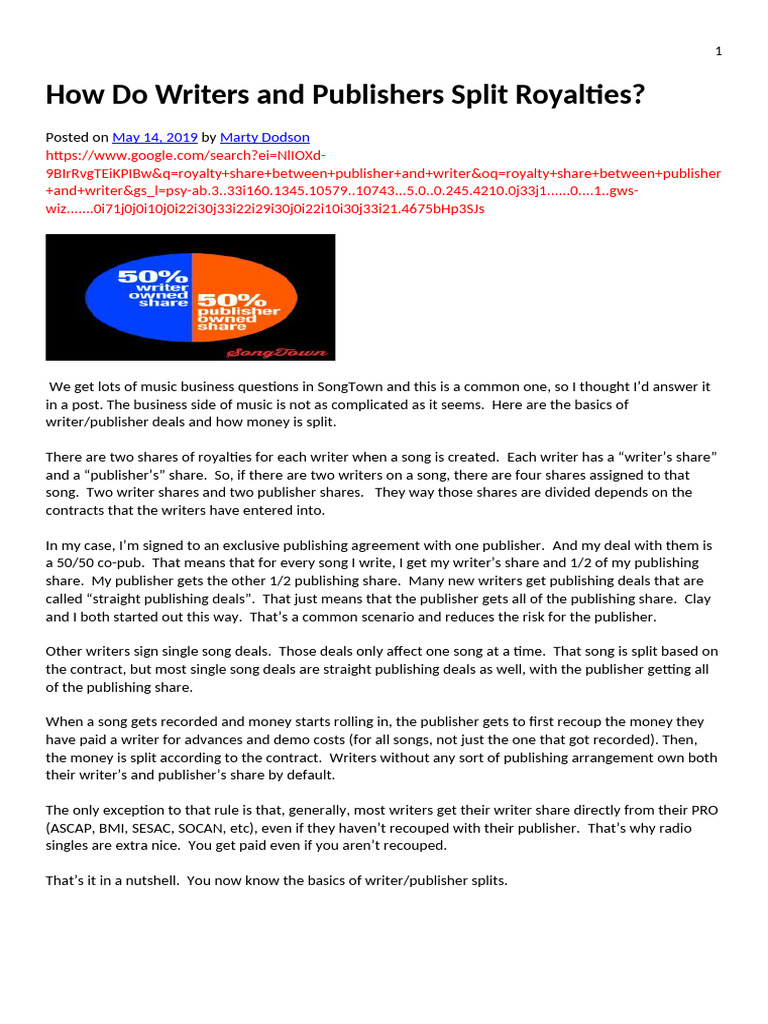 (P) How Do Writers and Publishers Split Royalties | PDF | Royalty Payment | Songwriter